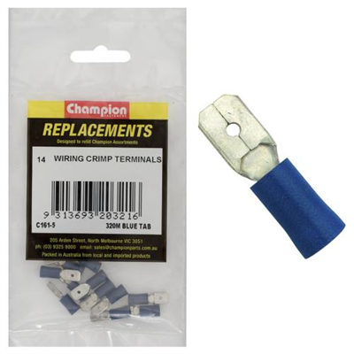 Champion Blue Male Push-On Spade Terminal -14Pk