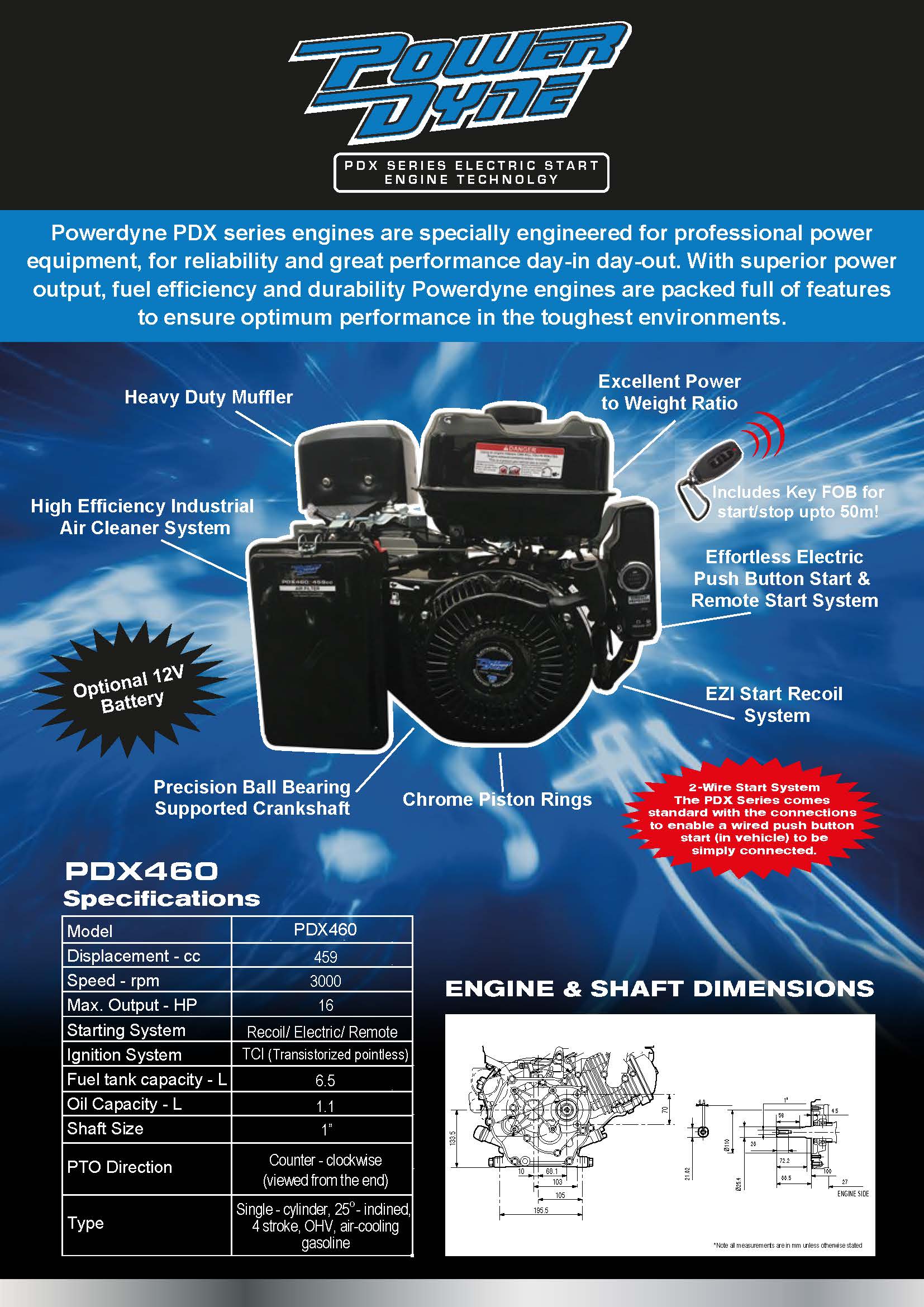 Powerdyne 16Hp Remote/Ezi Electric Start Petrol Engine