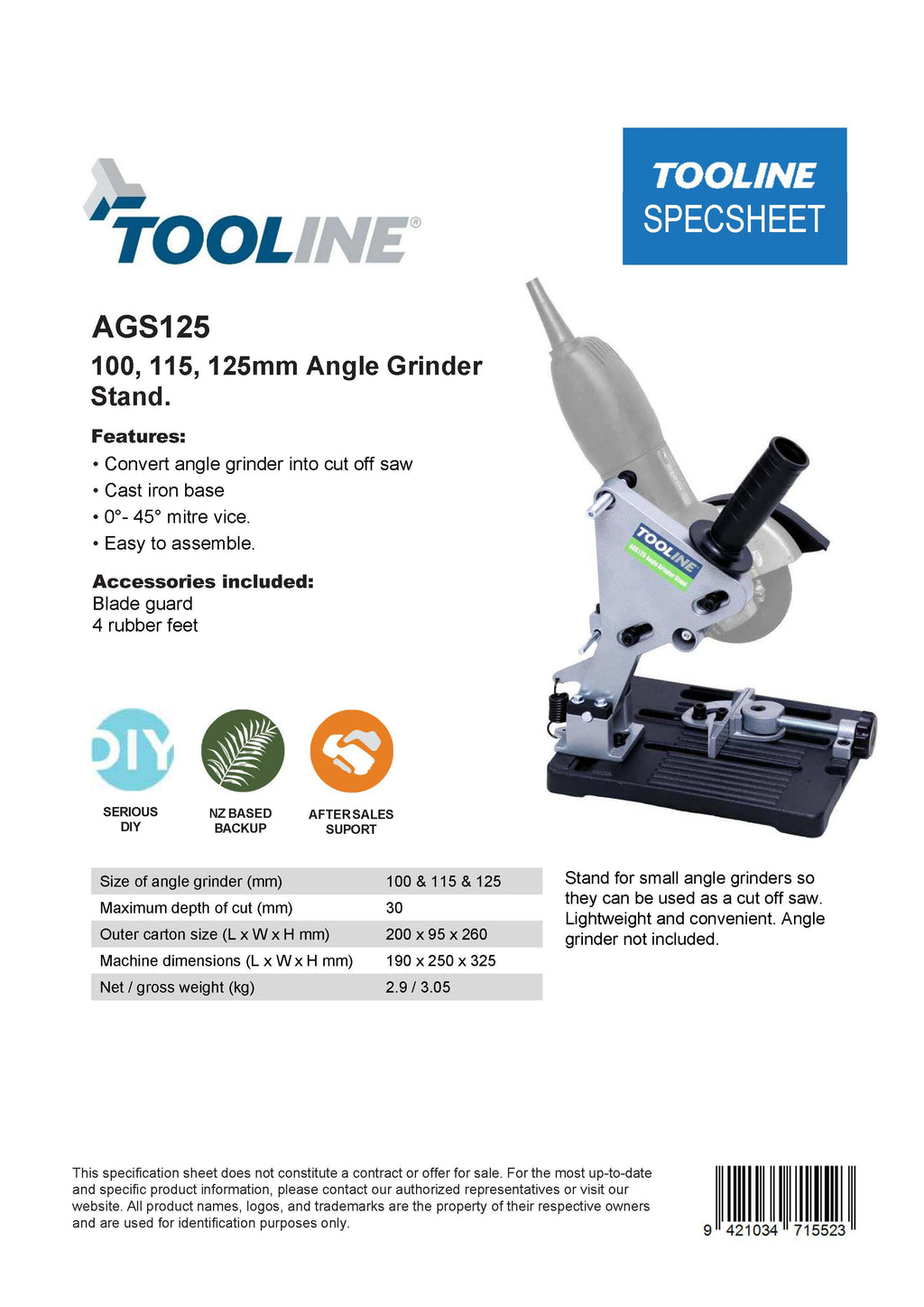 Tooline AGS125 Angle Grinder Stand