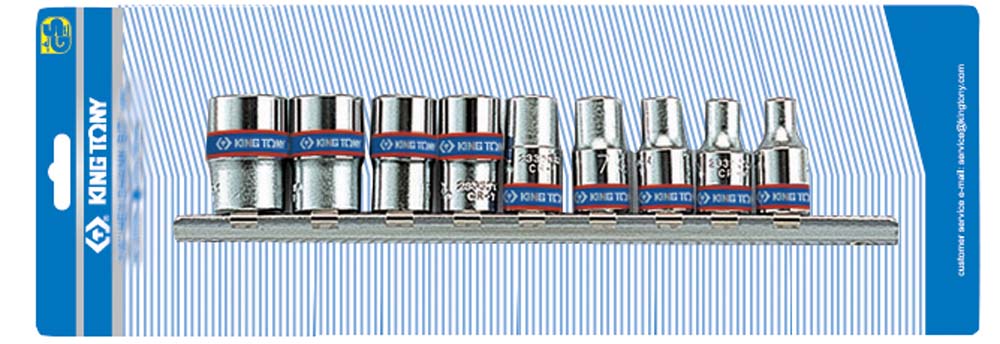 King Tony 9Pc 6Pt 1/4 Dr Sockets On Rail