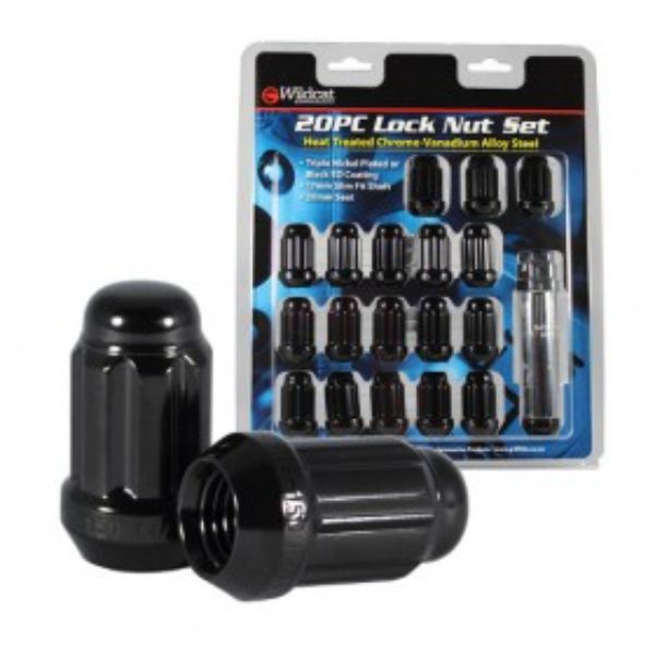 Wildcat Lock Nut Set Thin Shaft 1.25 Black Pk20