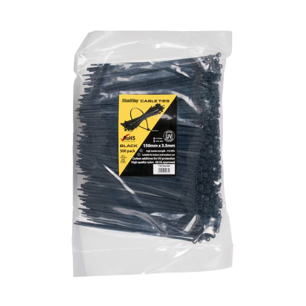 STANWAY #150mm x 3.5mm UV BLACK CABLE TIE -500pk